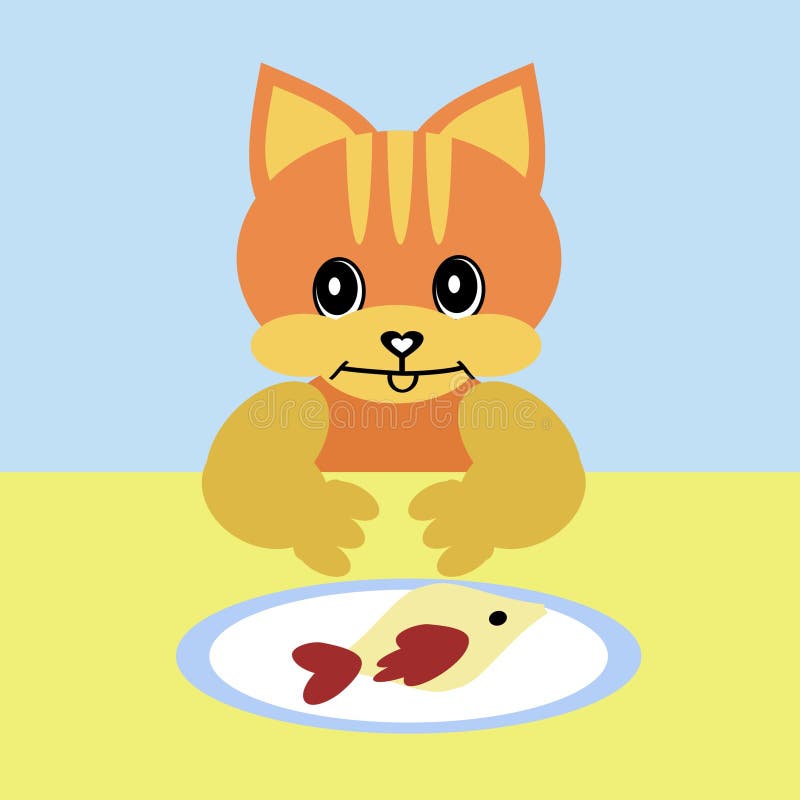 Chat Gentil Mangeant Des Poissons Illustration de Vecteur ...