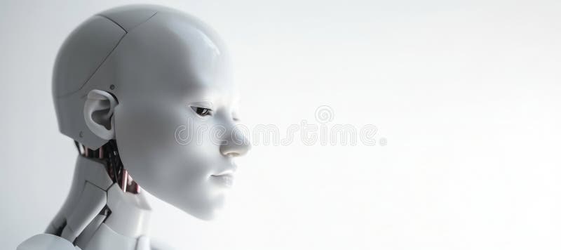 Futuristic AI Android Robot. Beautiful Female Woman Cyborg Banner Copy ...