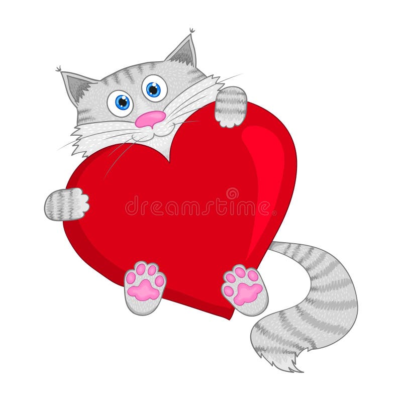 Chat Gris Avec Le Coeur Rouge - Dirigez L'illustration Illustration de ...