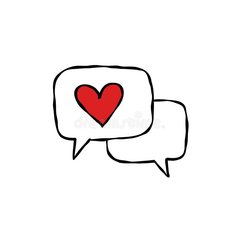Chat with Heart Icon Doodle Icon, Vector Color Line Illustration Stock ...