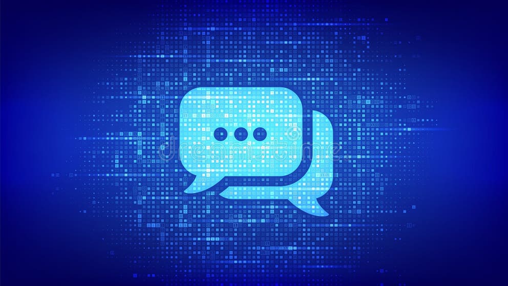 Chat Icon Made with Binary Code. Chatbot Assistant Application. Talk Bubble Speech. Dialogue ...