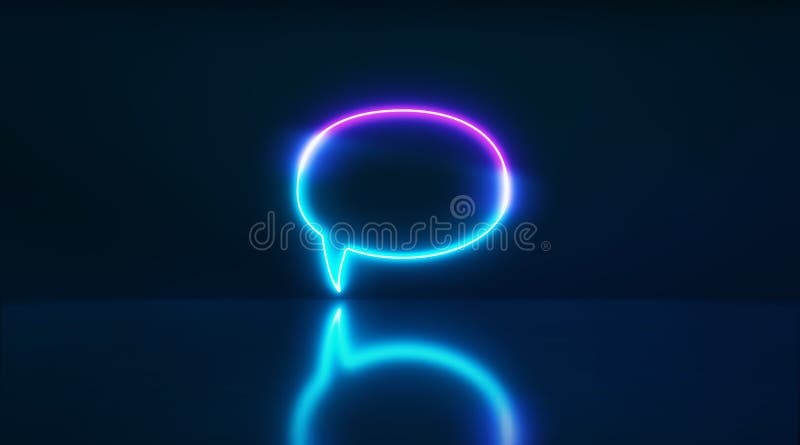 Chat Icon Neon Light Colorful in Deep Blue Purple. 3d Rendering ...