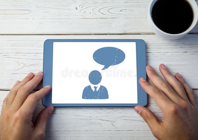 Chat Icon Profile on Tablet with Hands Stock Image - Image of desk ...
