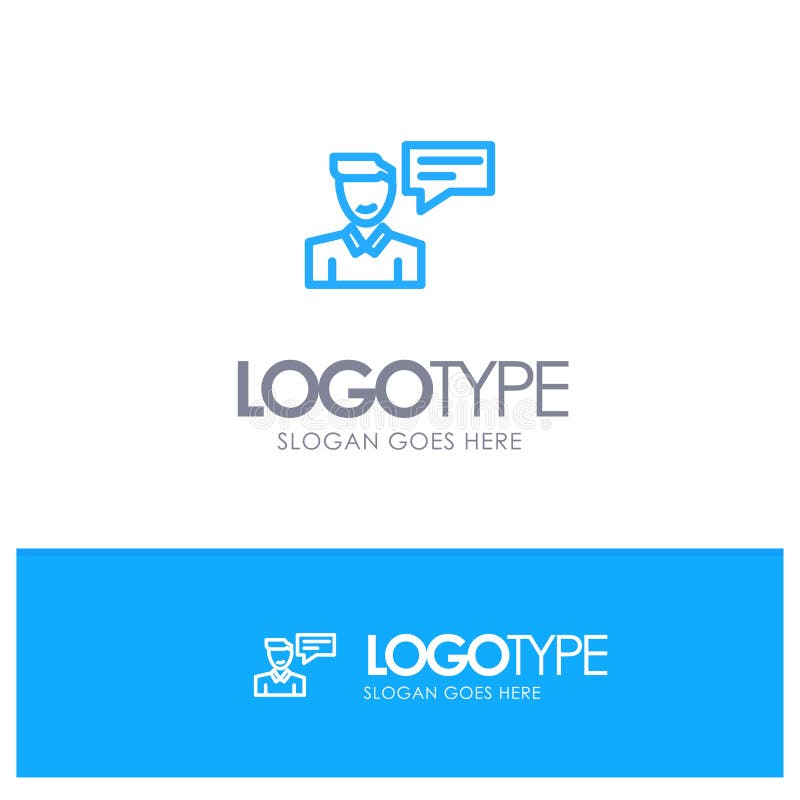 Chat, Message, Popup, Man, Conversation Blue OutLine Logo with Place ...