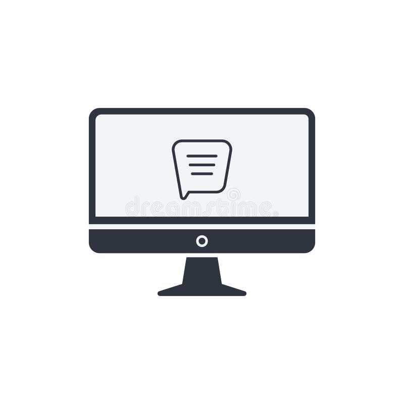 Chat Message on Screen Monitor Computer PC. Vector Simple Symbol in ...