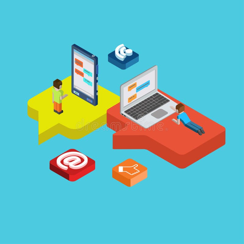 Chat Message Social Media Flat 3d Isometric Concept Vector Stock Vector Illustration Of Banner