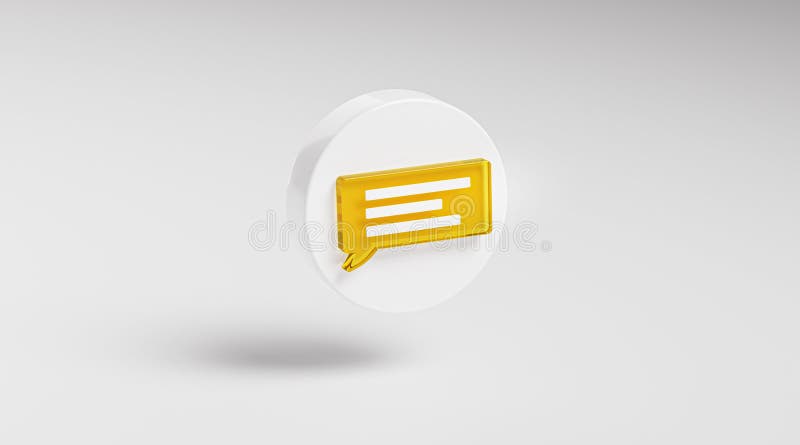 Chat Message Yellow Glass Icon Button on Circle App Symbol 3D Render ...