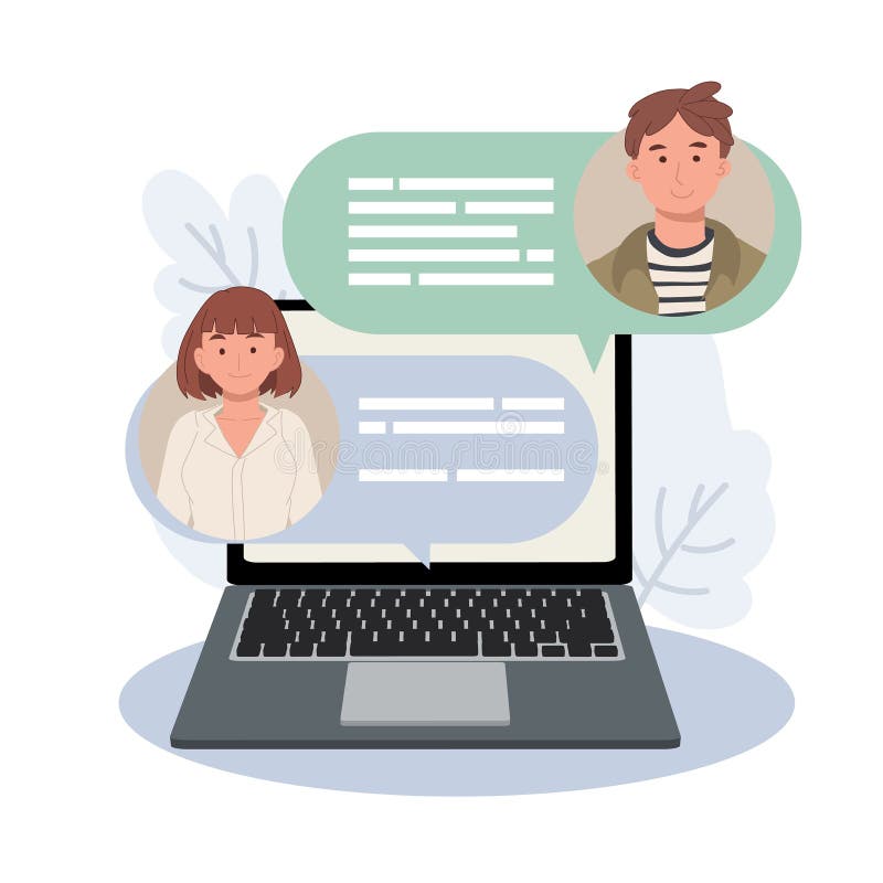 Chat Messages on Computer, Laptop Pc with Chatting Bubble Notifications ...