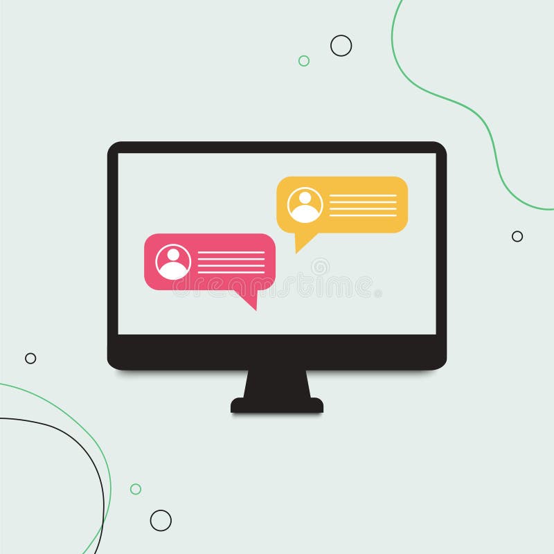 Chat Messages on Computer Online Vector Illustration, Flat Cartoon ...