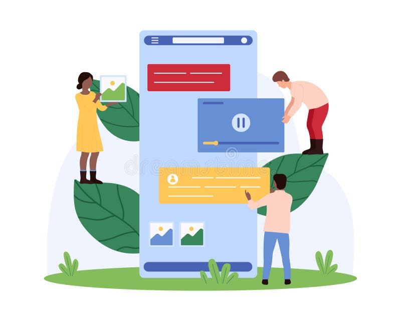 Chat Messenger Mobile App Design Development, Tiny People Develop User Interface Stock Vector ...