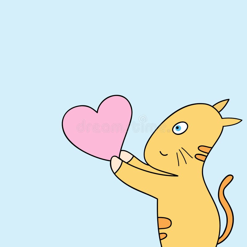 Chat Mignon Tenant Le Coeur Illustration de Vecteur - Illustration du ...
