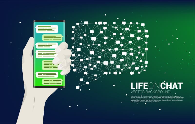 Chat on Mobile Phone in Hand with Polygon Bubble Speech . Stock Vector ...