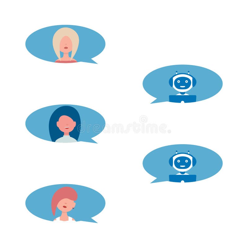 Chat Bot Robot Talk with Woman Stock Vector - Illustration of blue ...