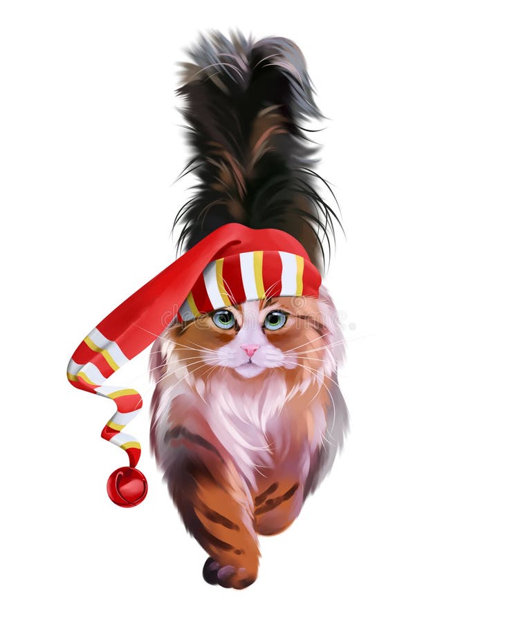 Chat Rouge Avec Une Grande Queue Moelleuse Dans Une Casquette Rouge ...