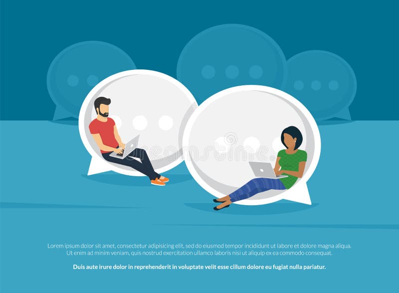 Chat Talk Concept Illustration of Young Woman Standing Near Big Stock ...