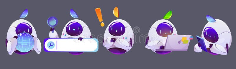 Chatbot Ai Robot Characters Set Stock Illustration - Illustration of ...