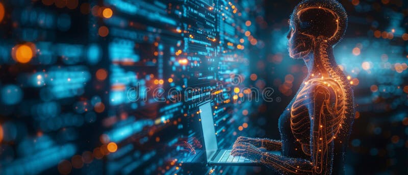 Chatbot with Artificial Intelligence (AI). Businessman Uses Laptop ...