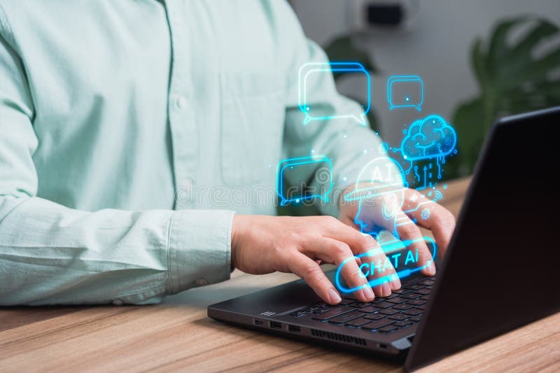 Chatbot Chat with AI, Man Chatting with a Smart AI. Stock Photo - Image ...