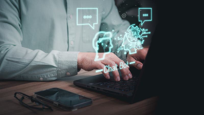 Chat with Ai. Adult Man Chatting with a Smart AI or Artificial ... Chat with Ai. Adult Man Chatting with a Smart AI or Artificial ...