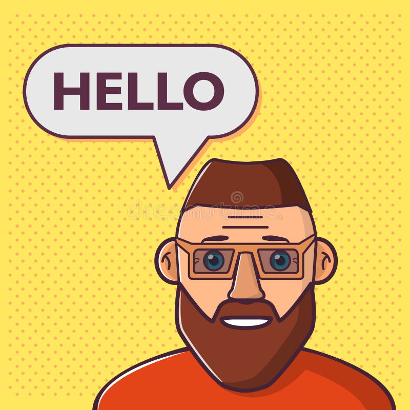 Chatbot Concept. Businessman Speaks Hello. a Guy with a Beard and ...