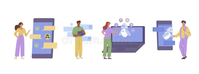 Chatbot Concept. Cartoon Characters Abstract Using Chatbot Service ...