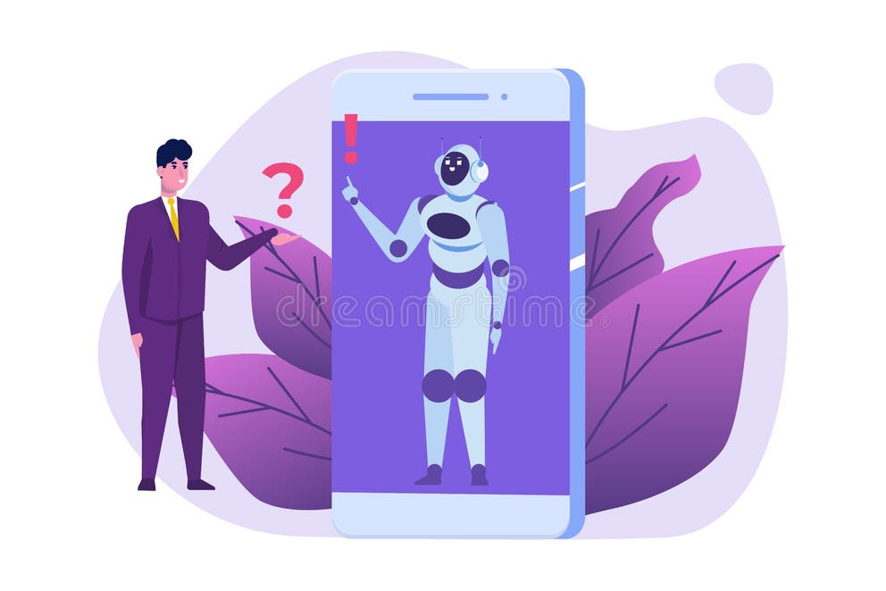 Chatbot Concept. Man Talking To Robot Stock Vector - Illustration of ...