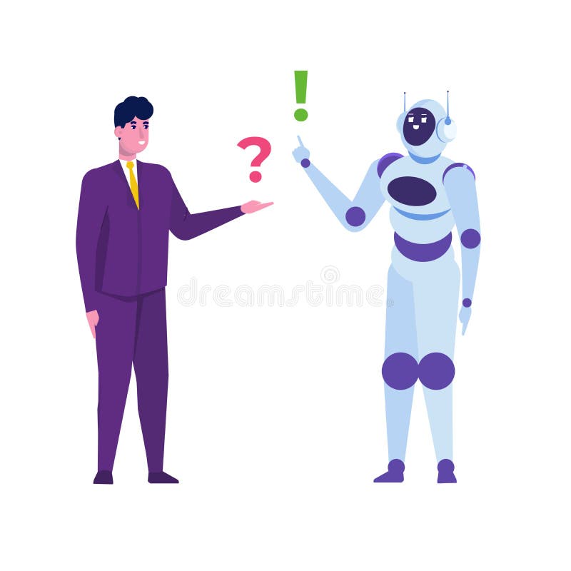 Chatbot Concept. Man Talking To Robot Stock Vector - Illustration of ...