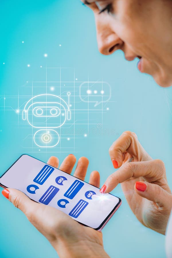 Chatbot - Digital Robot Assistant Helping a Customer Stock Photo ...