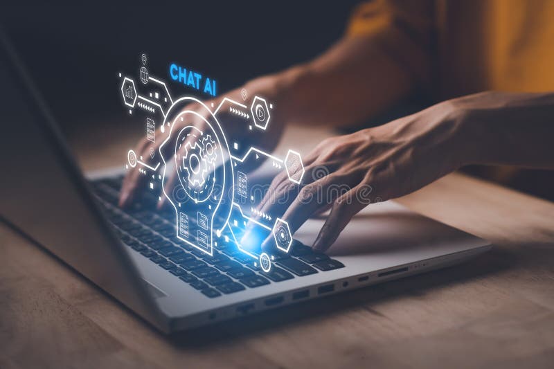 Chatbot Growing with Artificial Intelligence or AI. Businessman Using ...