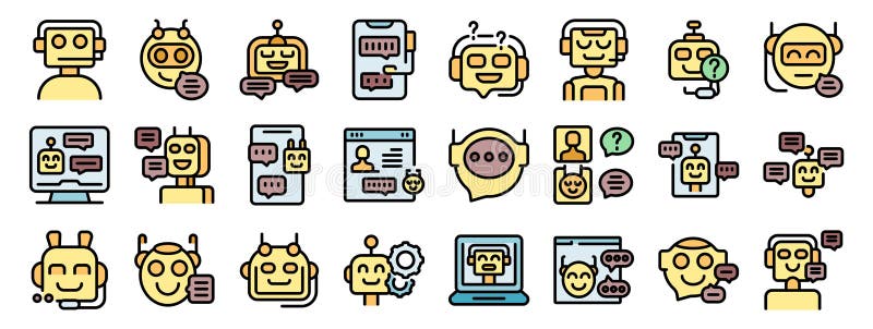 Chatbot Icons Set Talking Providing Customer Support Online Stock ... Chatbot Icons Set Talking Providing Customer Support Online Stock ...
