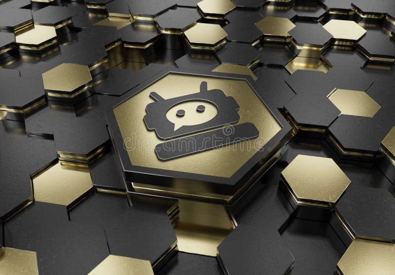 Chatbot Icon Concept Engraved on Gold Hexagonal Pedestral Background ...