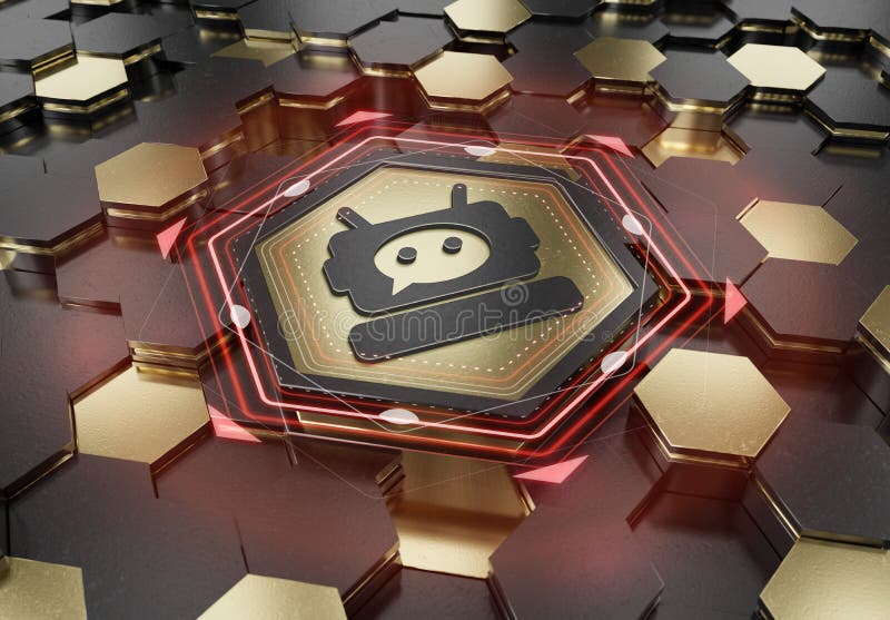 Chatbot Icon Concept Engraved on Gold Hexagonal Pedestral Background ...