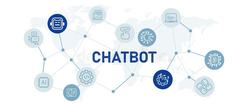 Chatbot Icon Set with Illustration Deep Learning Smart Machine Communication Programming System ...