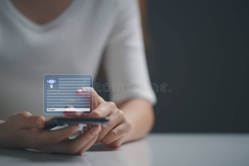 Chatbot, Interactive Agent, Female Hand Holding Mobile Phone Utilizing ...