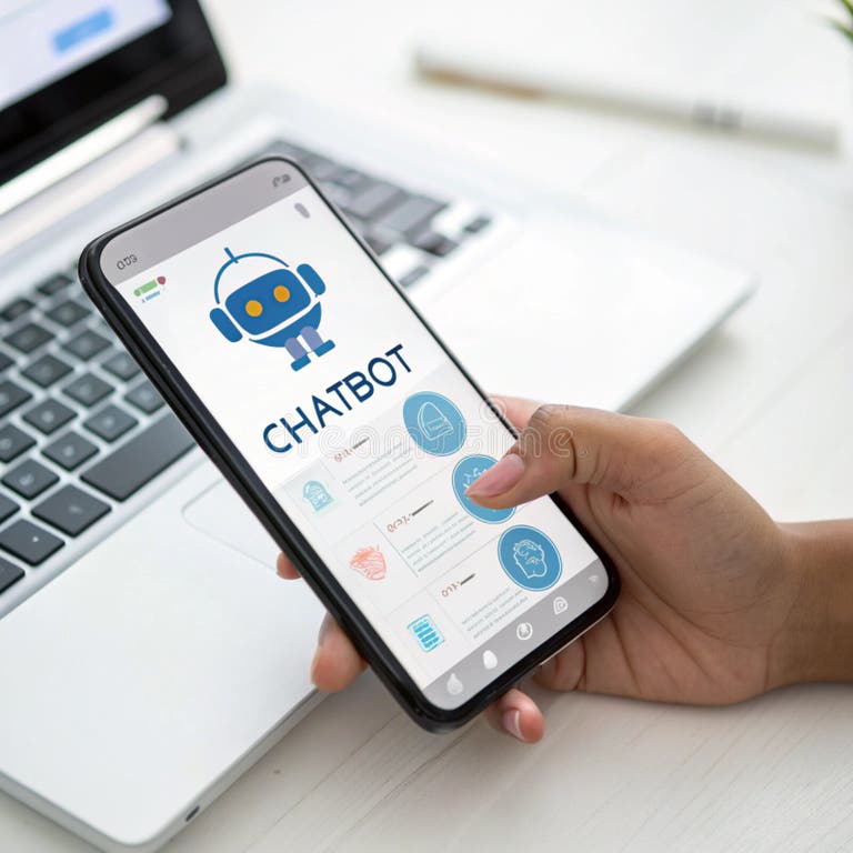 Chatbot with Mobile Device Isolated on White Background Stock ...