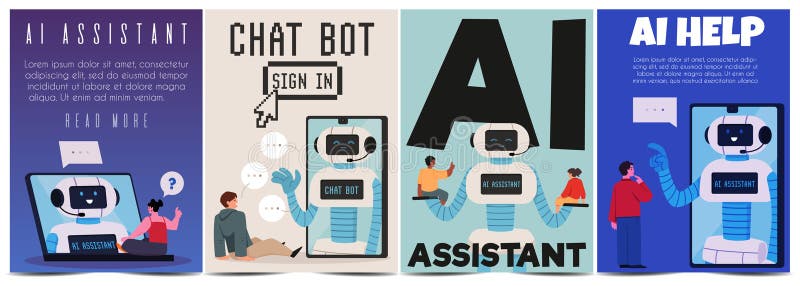 Chatbot Robot and Ai Assistant Concept Posters Set. Stock Vector ...