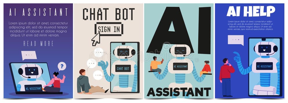 Chatbot Robot and Ai Assistant Concept Posters Set. Stock Vector ...