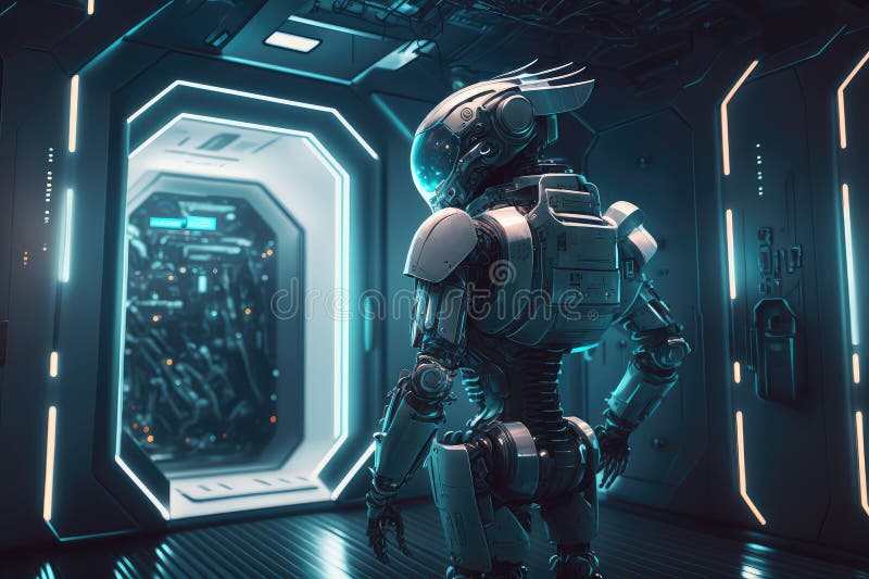 Chatbot Robot in Futuristic Space Station, Communicating with Other ...