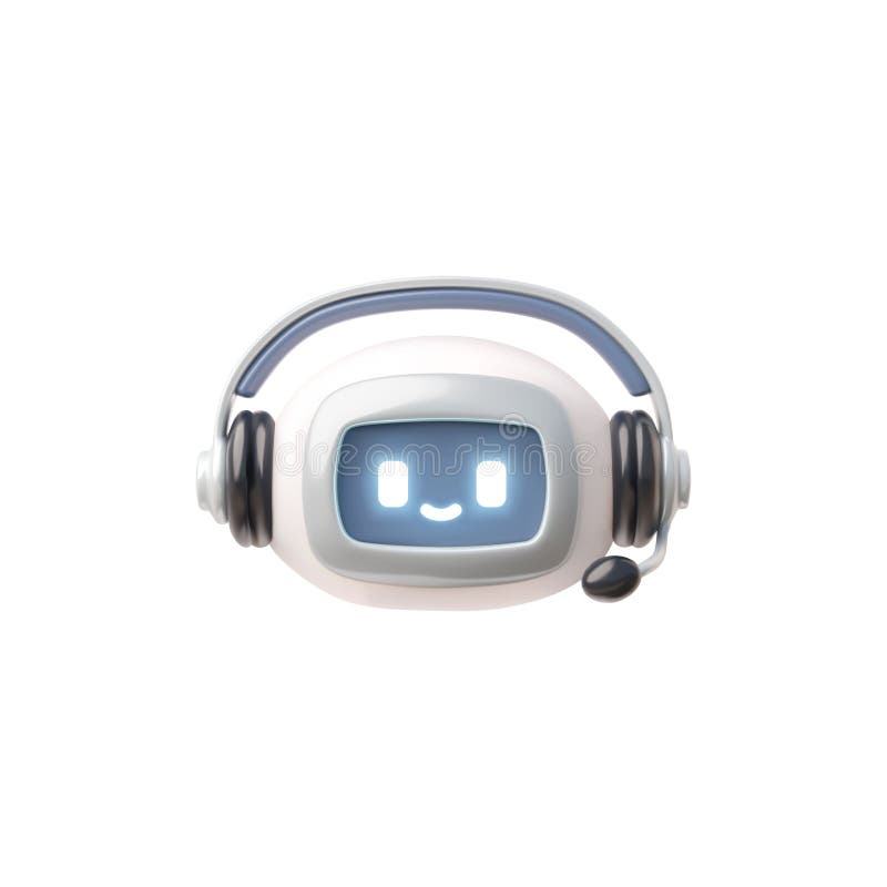 Chatbot Robot Head with Microphone and Headphones Realistic 3D Vector ...