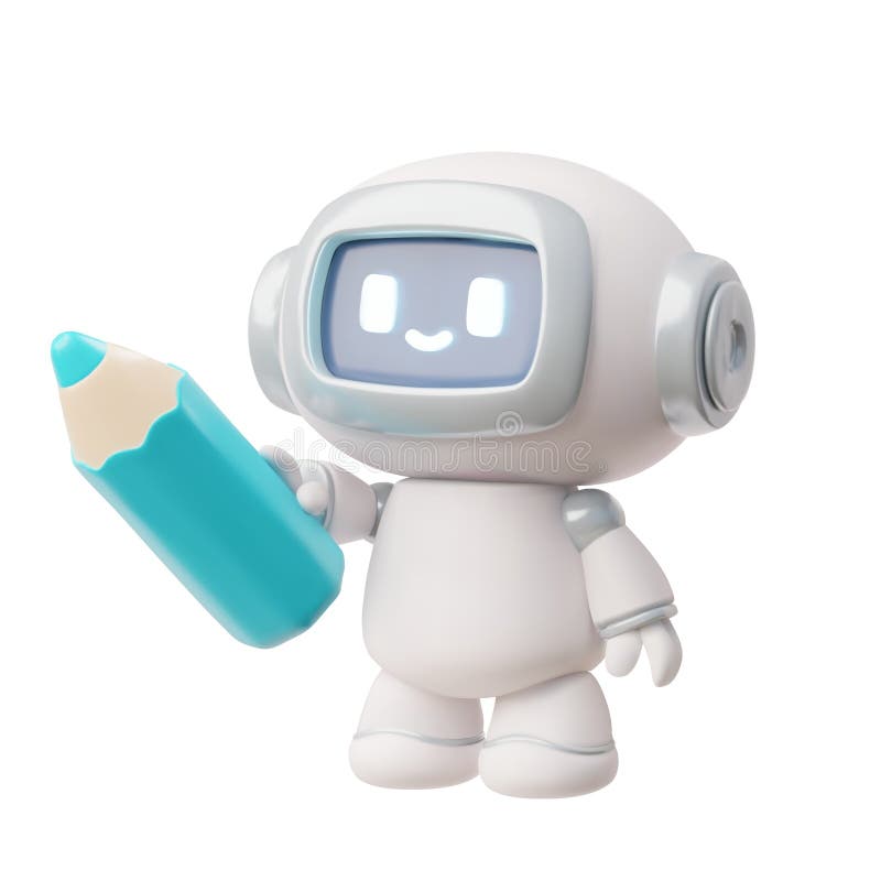 Chatbot Robot Holding Blue Pencil Realistic 3D Vector Illustration ...