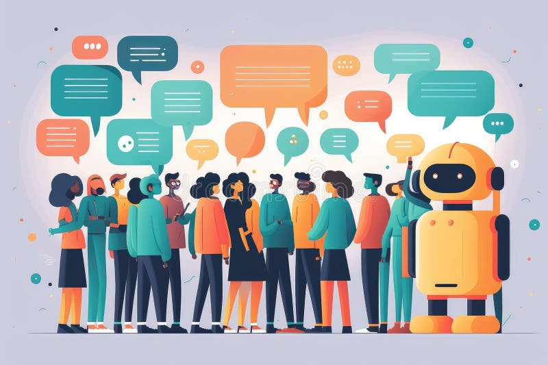 Chatbot Robot Interacting with Group of People, Answering Questions and ...