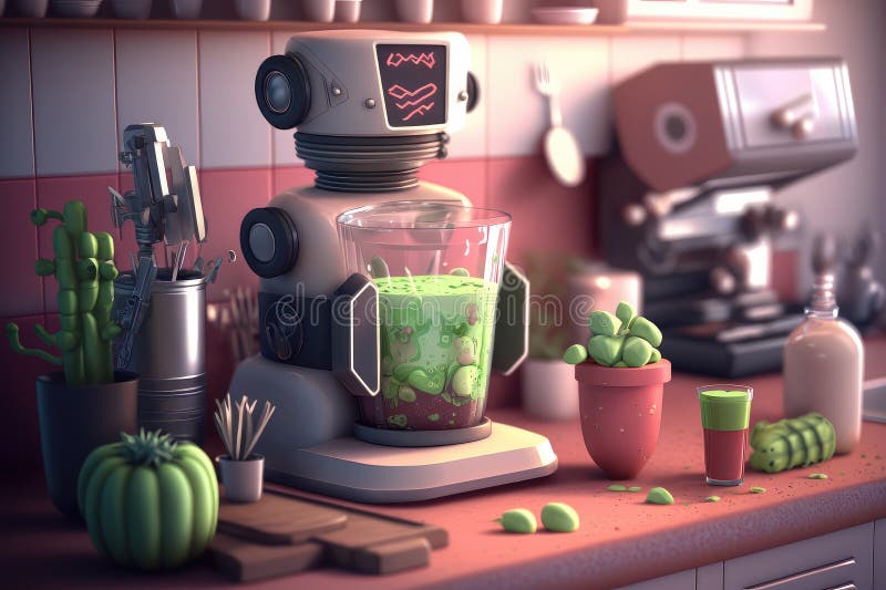 Chatbot Robot Making Smoothie in the Kitchen, with Ingredients and ...