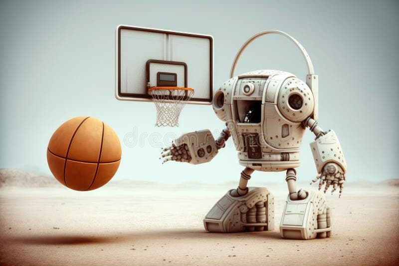 Chatbot Robot Playing Basketball, with Its Ball and Hoop Stock ...