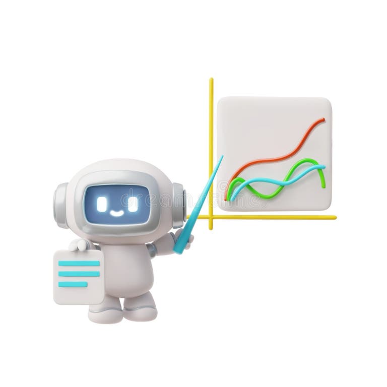 Chatbot Robot with Pointer Stick Shows Diagram, Business Infographic ...