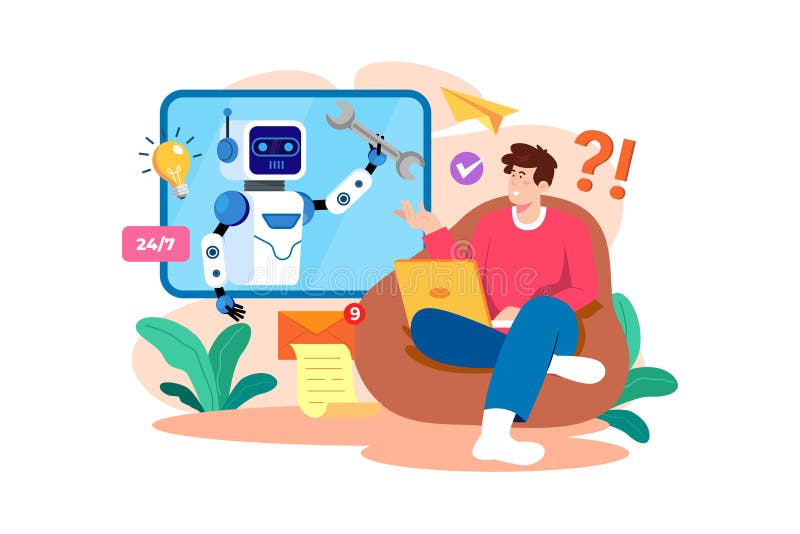 Chatbot Robot Support People in the Office Stock Vector - Illustration ...