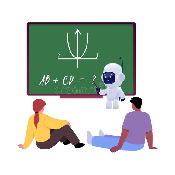 Chatbot Robot Teacher Shows on Chalk Board with Mathematical Diagram ...
