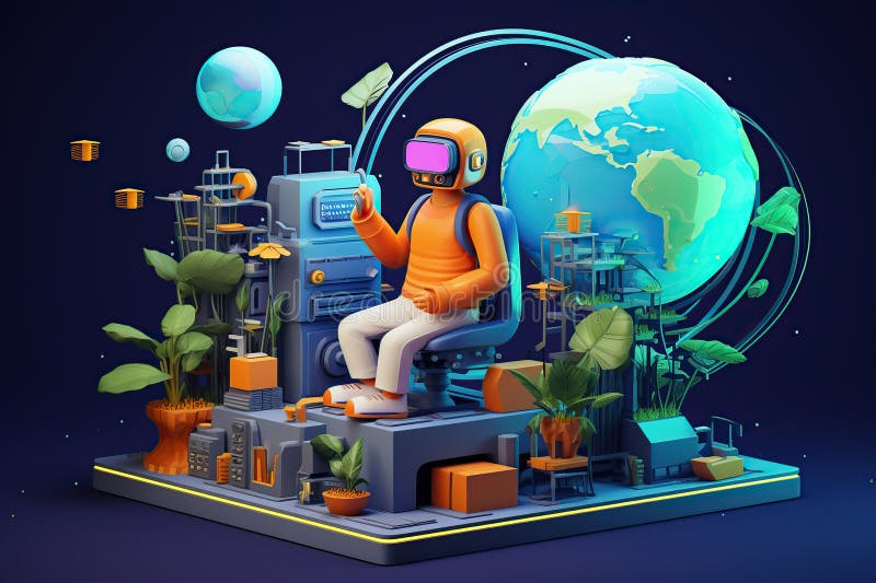 Chatbot Robot Working And Chatting 3d Render Style Ai Generated Stock Illustration