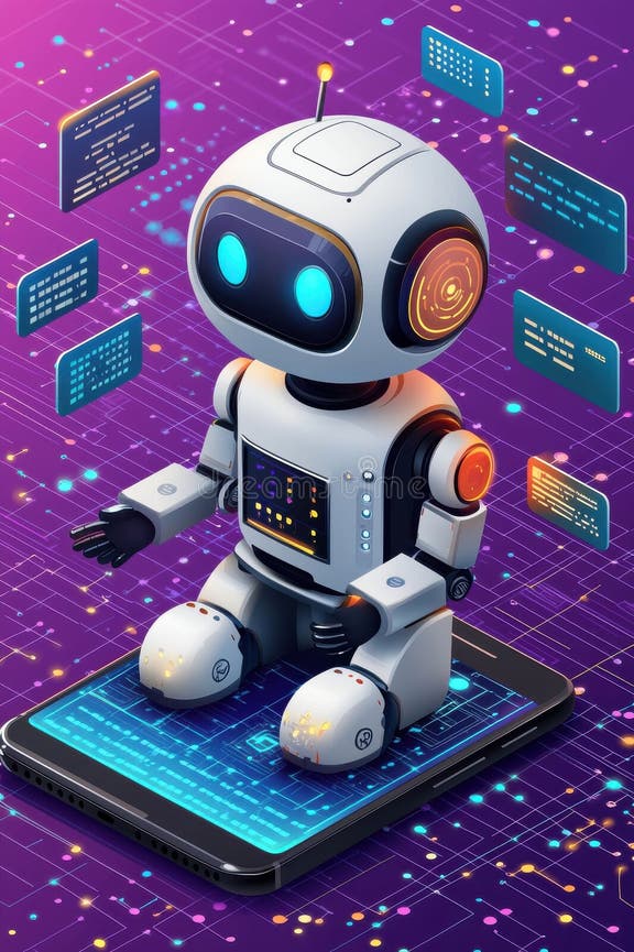 Chatbot on Smartphone Screen with Virtual Glowing Interface and ...