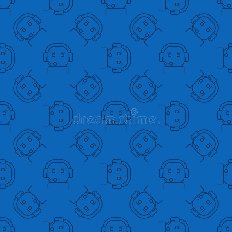 Chatbot Vector Support Service Linear Blue Seamless Pattern Stock ...