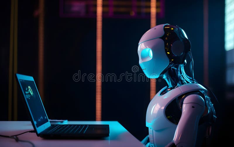 Chatbot works from home stock illustration. Illustration of artificial ...
